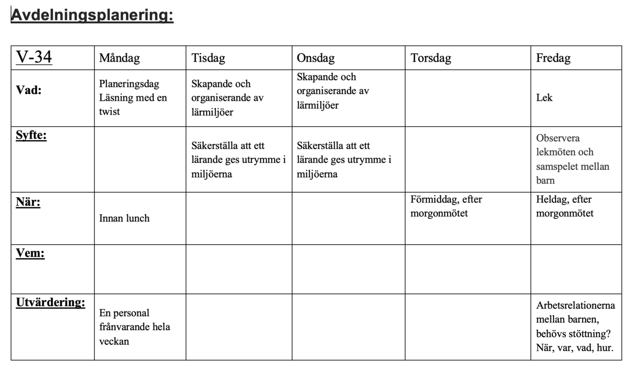 Skolbanken · Veckoplaneringsmall HT Stjärnbåtsgatan