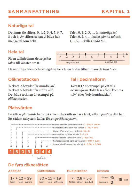 Skolbanken · Gamma kapitel 1: Taluppfattning och huvudräkning